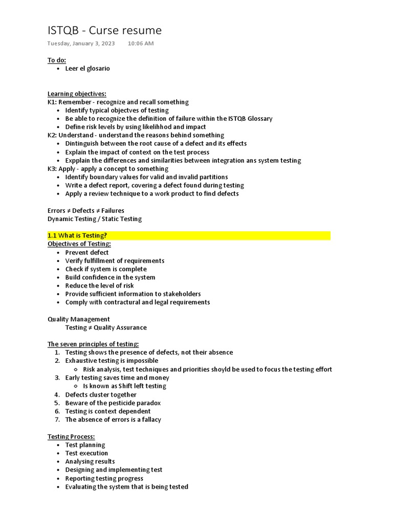 Study Notes - ISTQB Foundation Level - Feb-2023 | PDF | Software ...