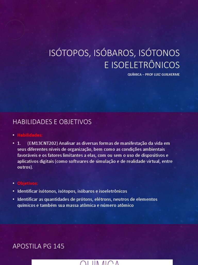 Isótopos, Isóbaros, Isótonos e Isoeletrônicos | PDF | Próton | Nêutron