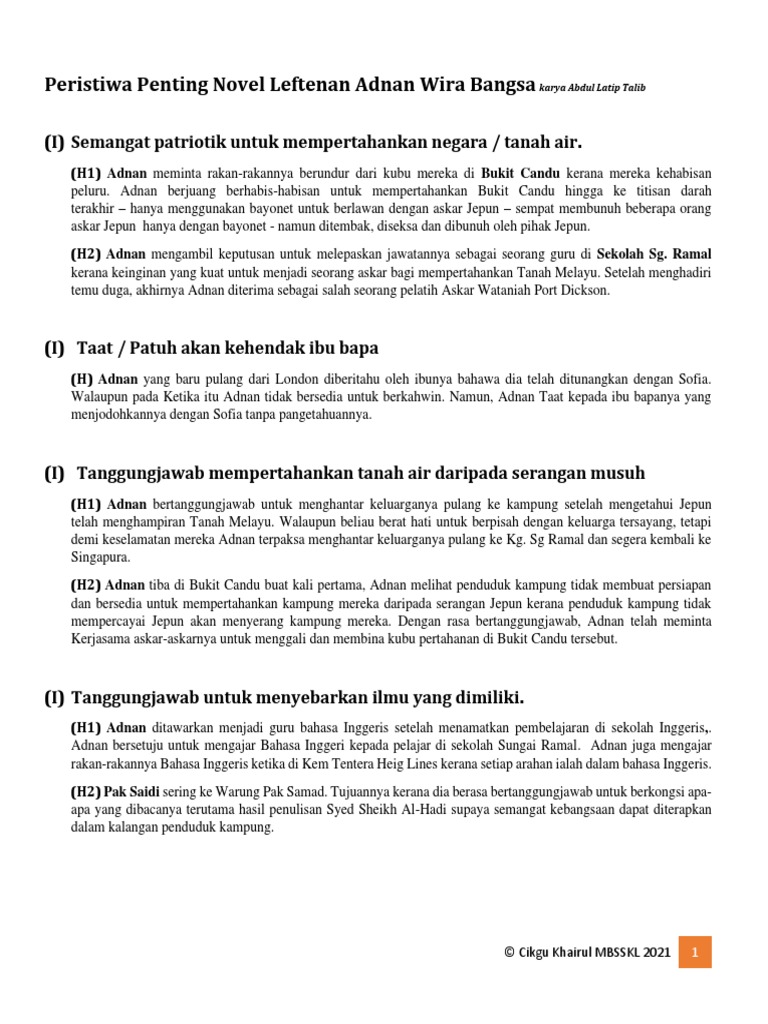 Peristiwa Penting Novel Lt. Adnan | PDF