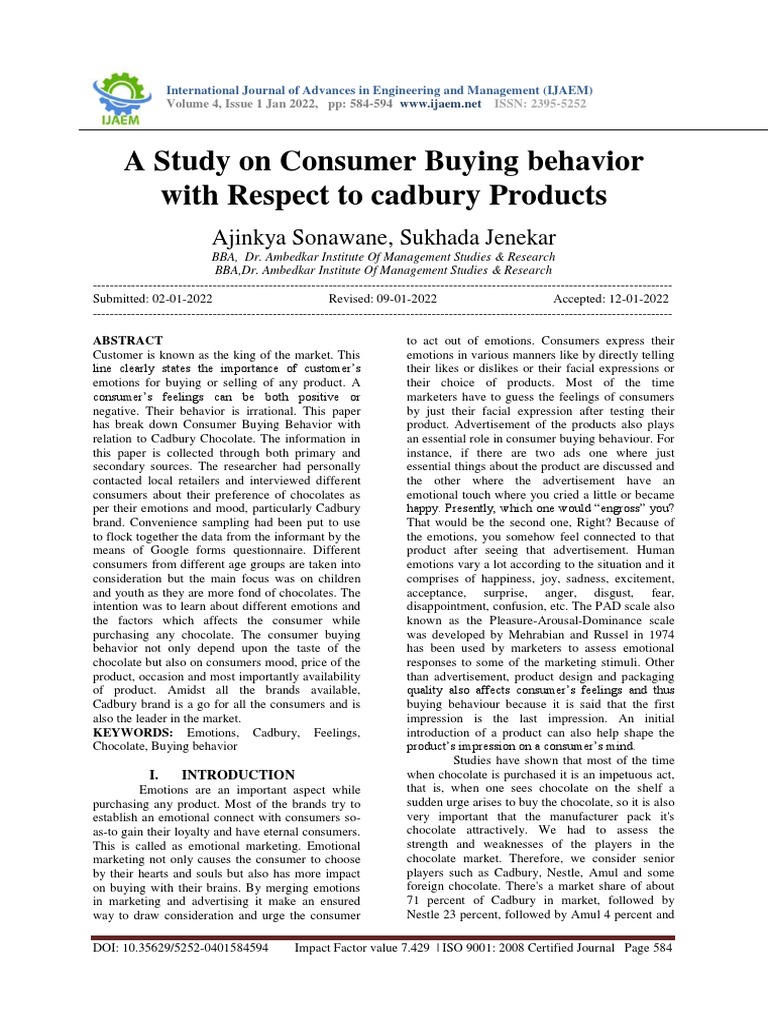 A Study On Consumer Buying Behavior With Respect To Cadbury Products ...