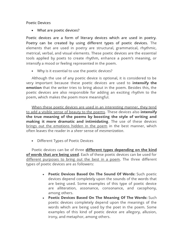 Poetic Devices | PDF | Poetry | Poetic Devices