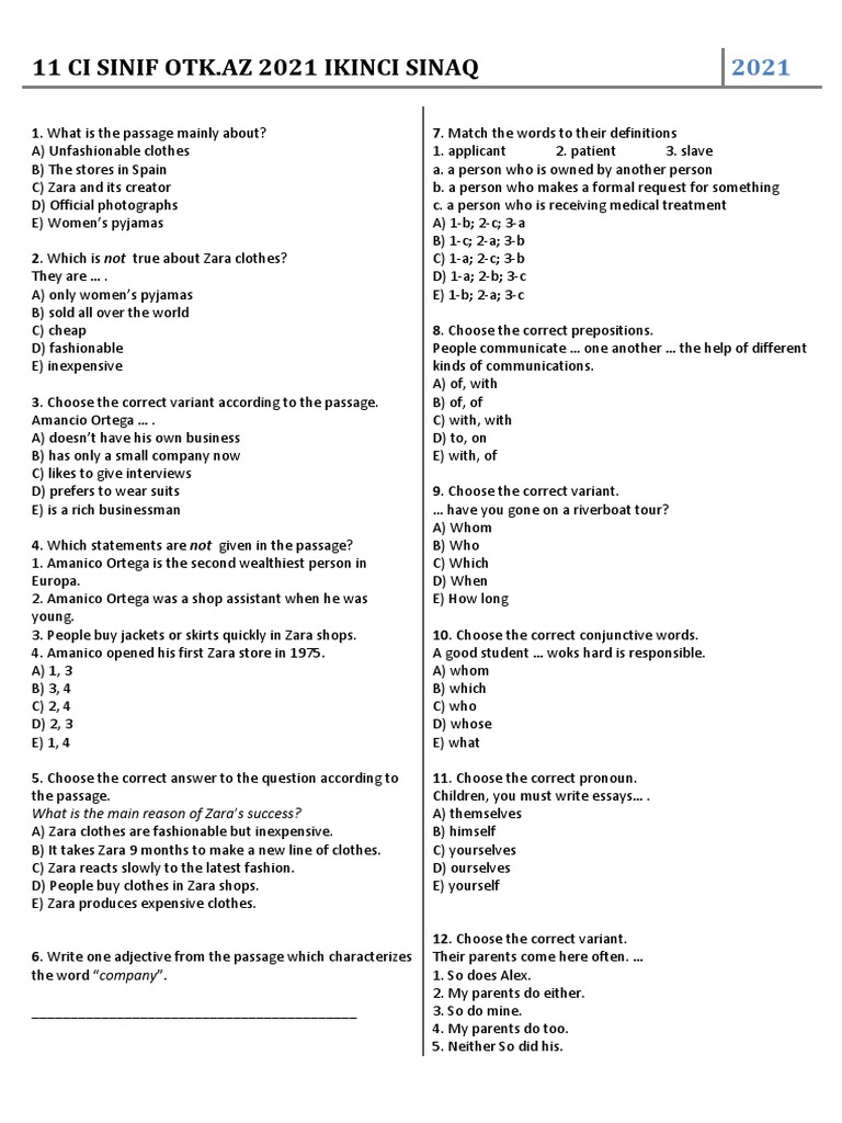 11 Ci Sinif Otk - Az 2021 Ikinci Sinaq | PDF | Linguistics
