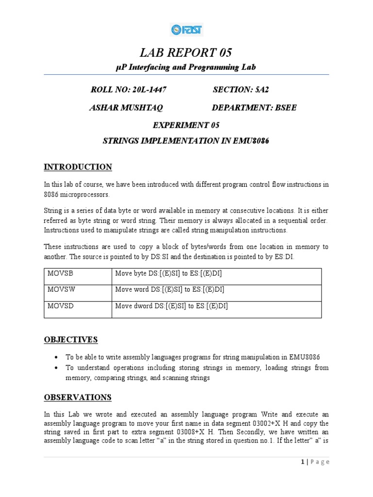 Lab Report 5 | PDF | String (Computer Science) | Assembly Language