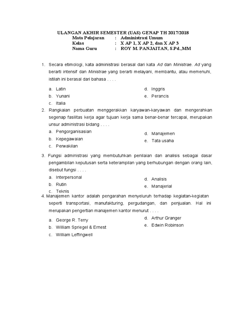 Soal Uas Au X Genap | PDF | Karier & Perkembangan