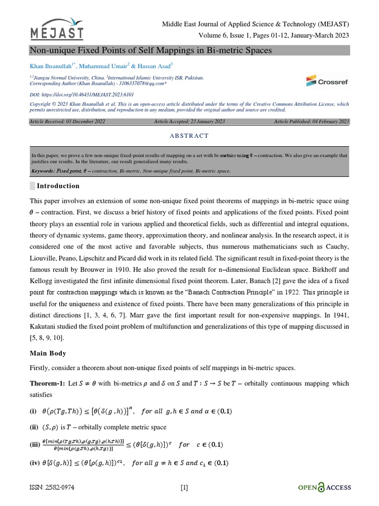 Non Unique Fixed Points Of Self Mappings In Bi Metric Spaces Pdf Continuous Function