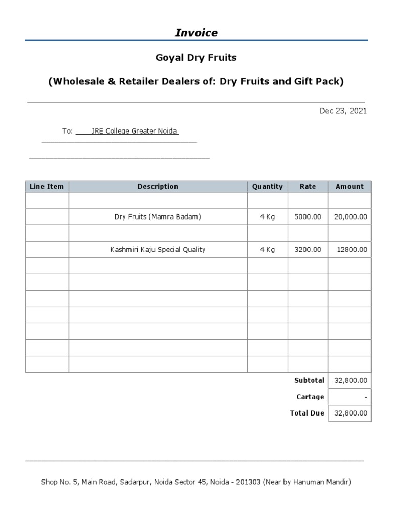 Goyal Dry Fruits Invoice Format | PDF