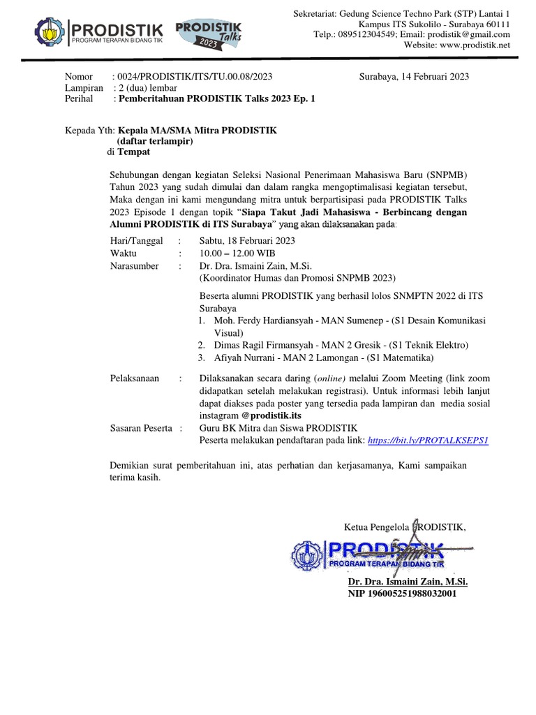0024 - Surat Undangan Prodistik Talks 2023 Ep.1 | PDF | Komputer