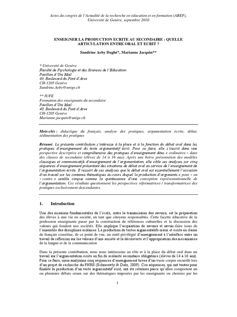 Débat Oral et Argumentation Écrite au Secondaire | PDF | Enseignement ...