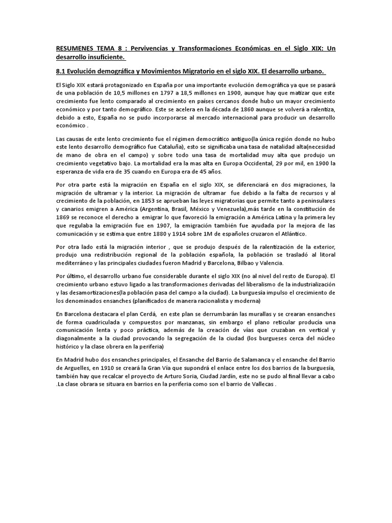 RESUMEN T8 Historia de España 2bach | PDF | España | Revolución industrial