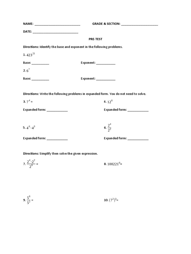 Math 190 PRE POST TEST PDF Evaluation Biostatistics