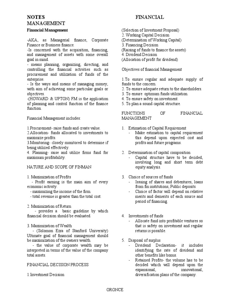 Financial Management Notes | PDF | Financial Capital | Investing