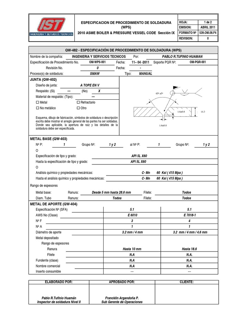 Om WPS 001 | PDF | Construcción | Soldadura
