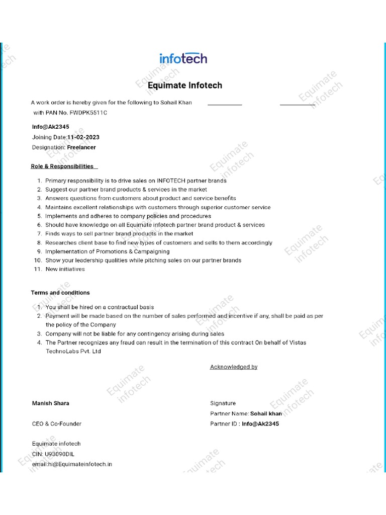 Offer Letter Sohail Khan | PDF