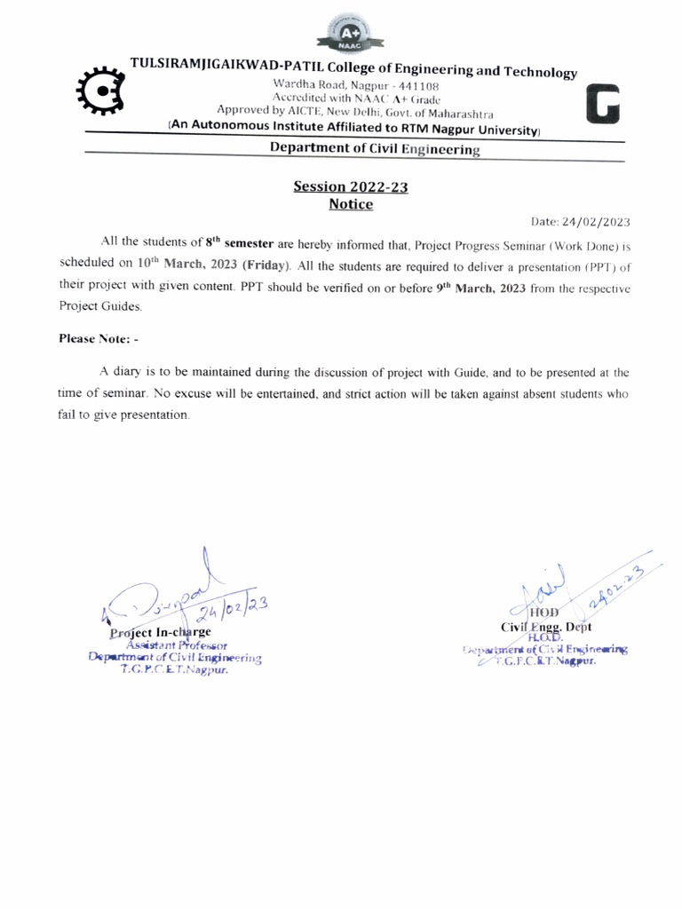 Civil Engg. 8th Sem Project Seminar | PDF