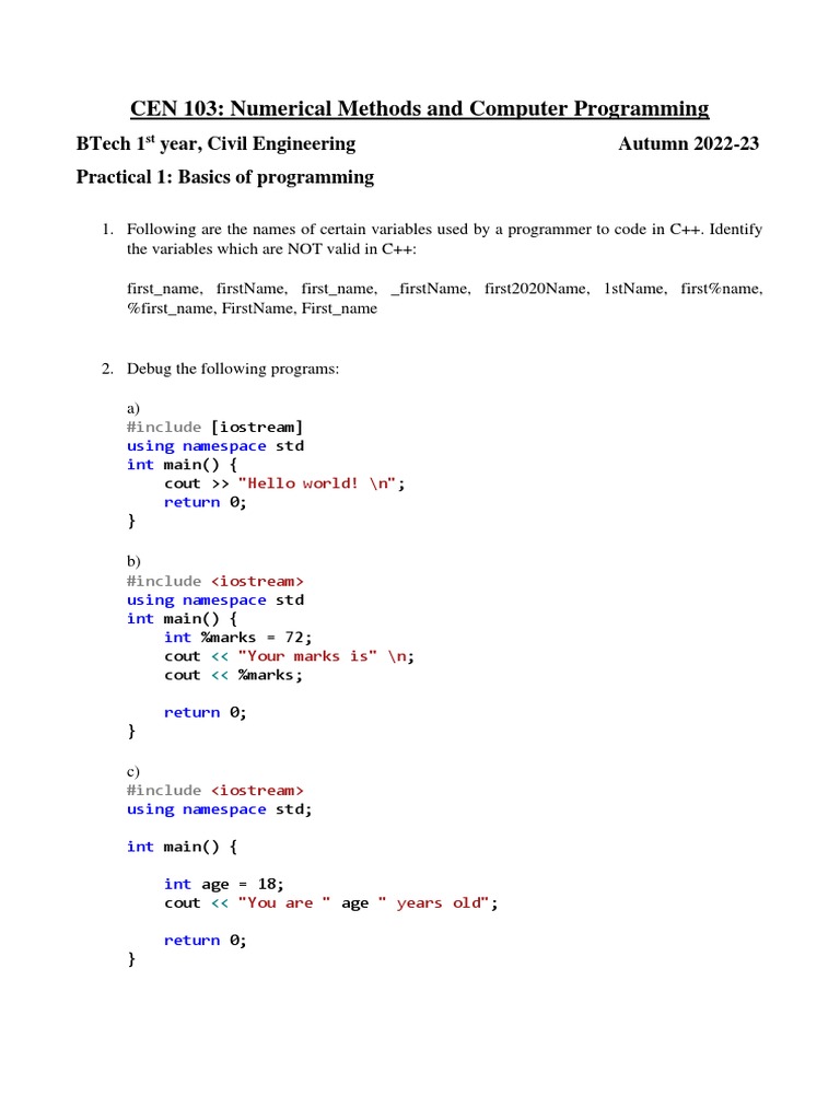 Cen103 Practical1 Pdf Namespace C
