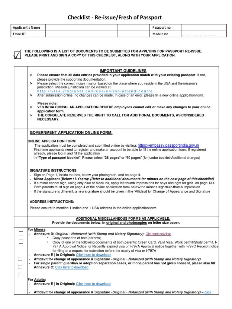 Re Issue of Passport Checklist | PDF | Notary Public | Travel Visa