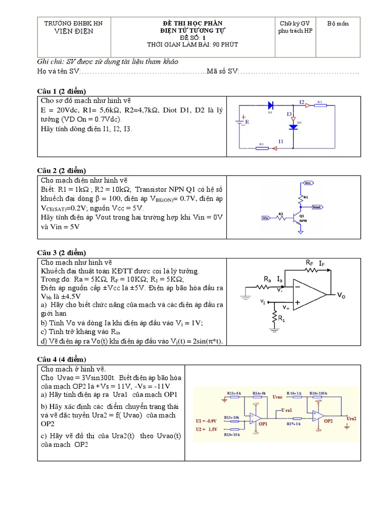 EE2110 20202 CK Đề 1-FIN | PDF