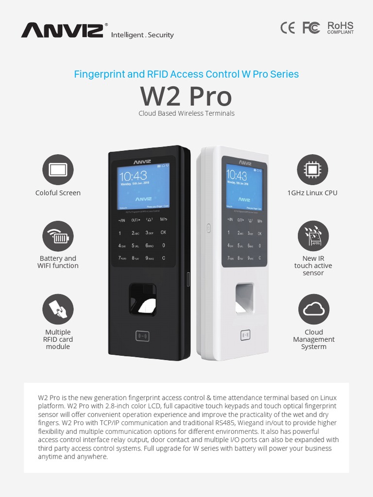 Anviz W2Pro Catalogue en 05.10.2019 | PDF | Wi Fi | Access Control
