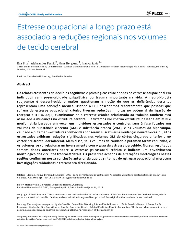 Stress Ocupacional de Longo Prazo | PDF | Stress (Biology) | Cingulate ...