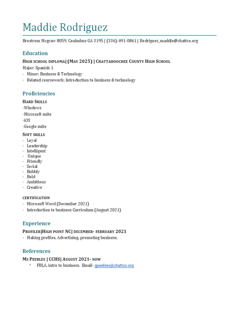 Maddie Rodriguez Resume | PDF