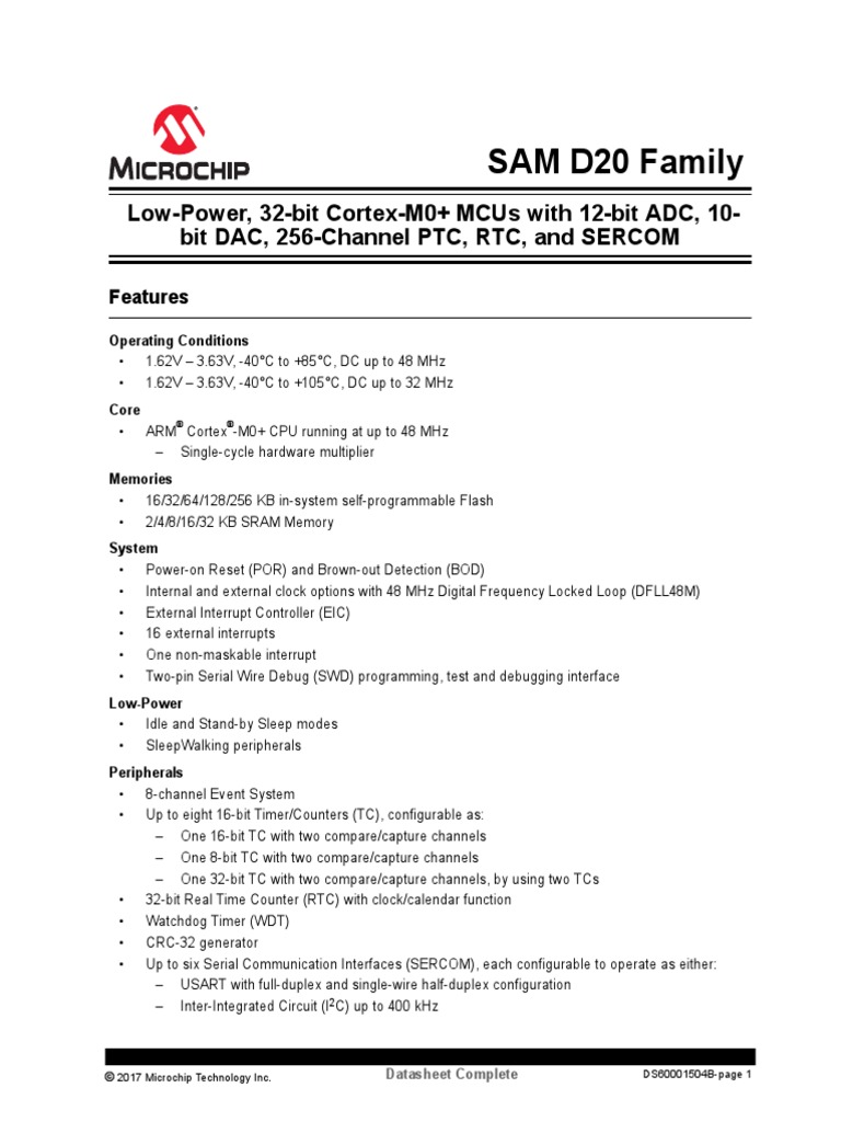 SAM D20 Family | PDF | Microcontroller | Electronics