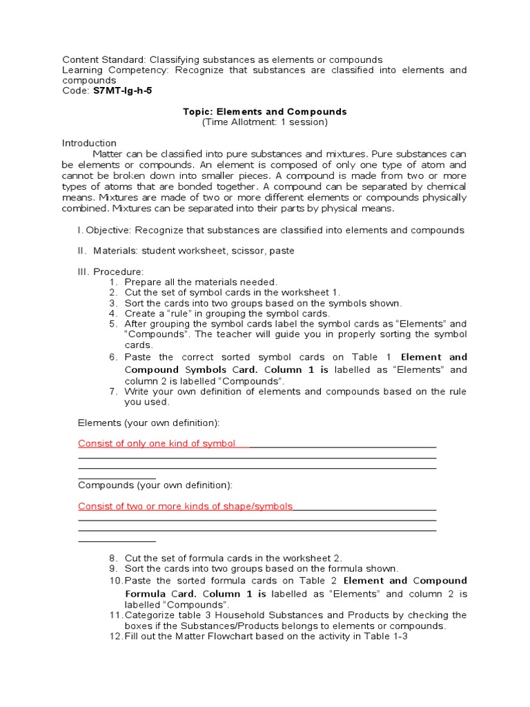 Classify Elements vs Compounds in 40 Characters | PDF | Chemical ...