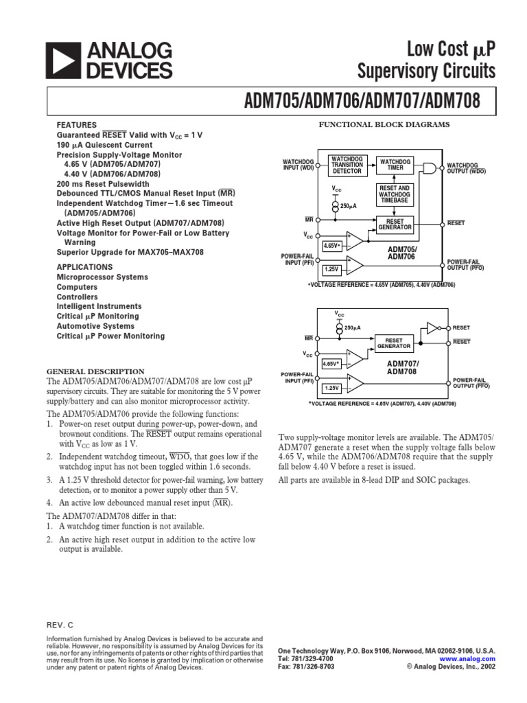 ADM705 | PDF | Resistor | Computer Engineering