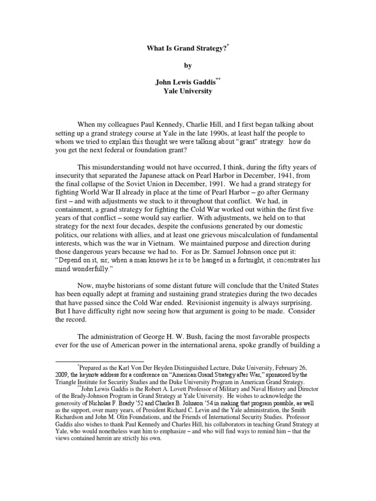 What Is Grand Strategy? by John Lewis Gaddis Yale University | PDF