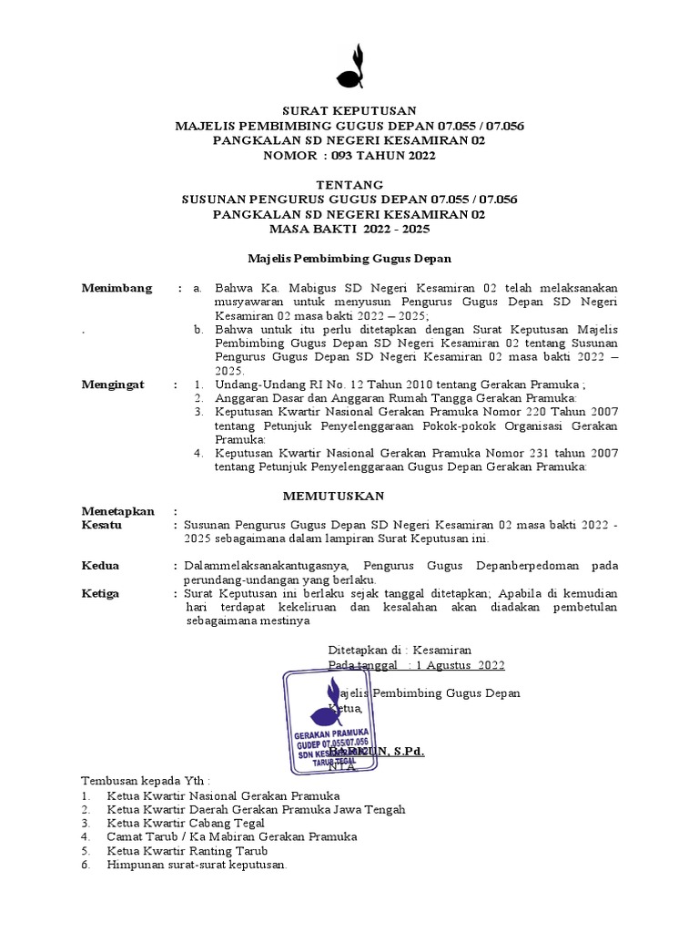 SK Pengurus Gudep | PDF