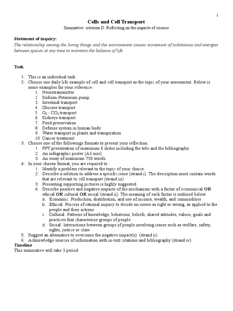 Crit D Cells and Cell Transport 2022-2 | PDF | Citation | Science