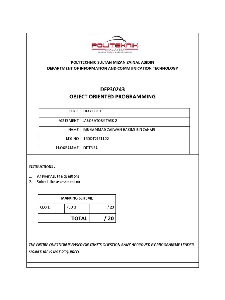 Laboratory Task 2 (F1122) DFP30243 | PDF | Method (Computer Programming) | Computer Program