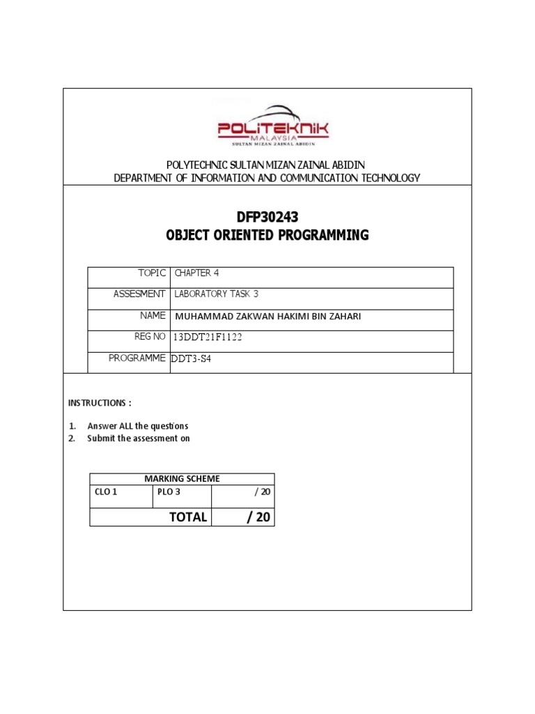 Laboratory Task 3 (Q) DFP30243 SESI I 2022 2023 | PDF | Method (Computer Programming) | Class ...