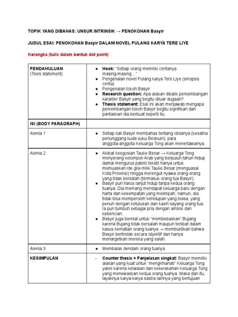 LIDYA HAPPY LIANS HS STUDENT - Kerangka Esai Novel | PDF