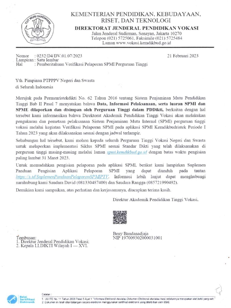 PEMBERITAHUAN VERIFIKASI PELAPORAN SPMI PPTV - Compressed | PDF