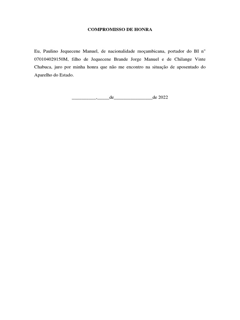Compromisso de Honra | PDF