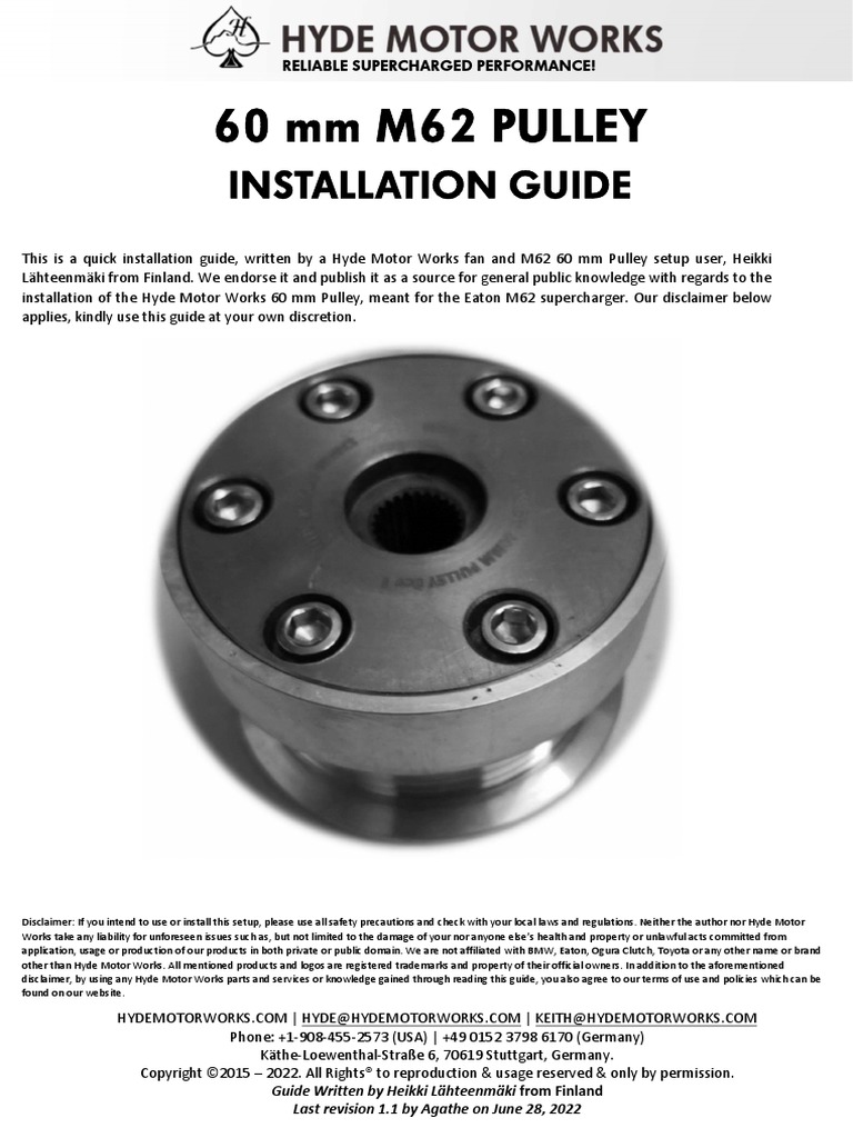 Hyde Motor Works 60mm M62 Pulley Installation Guide | PDF