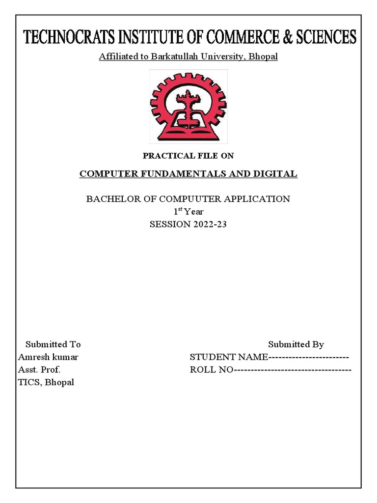 Bca 1 Year Digital and Computer Fundamentals Front Page and Index | PDF