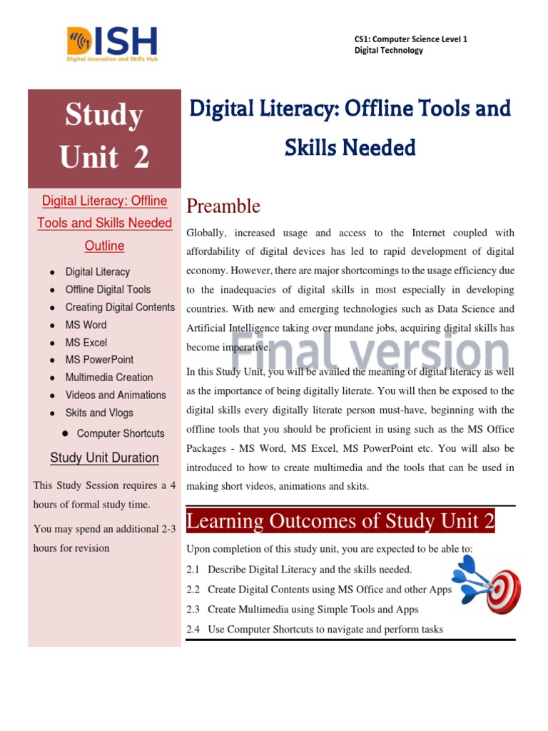 CS1: Mastering Offline Digital Literacy Skills | PDF | Microsoft Word ...