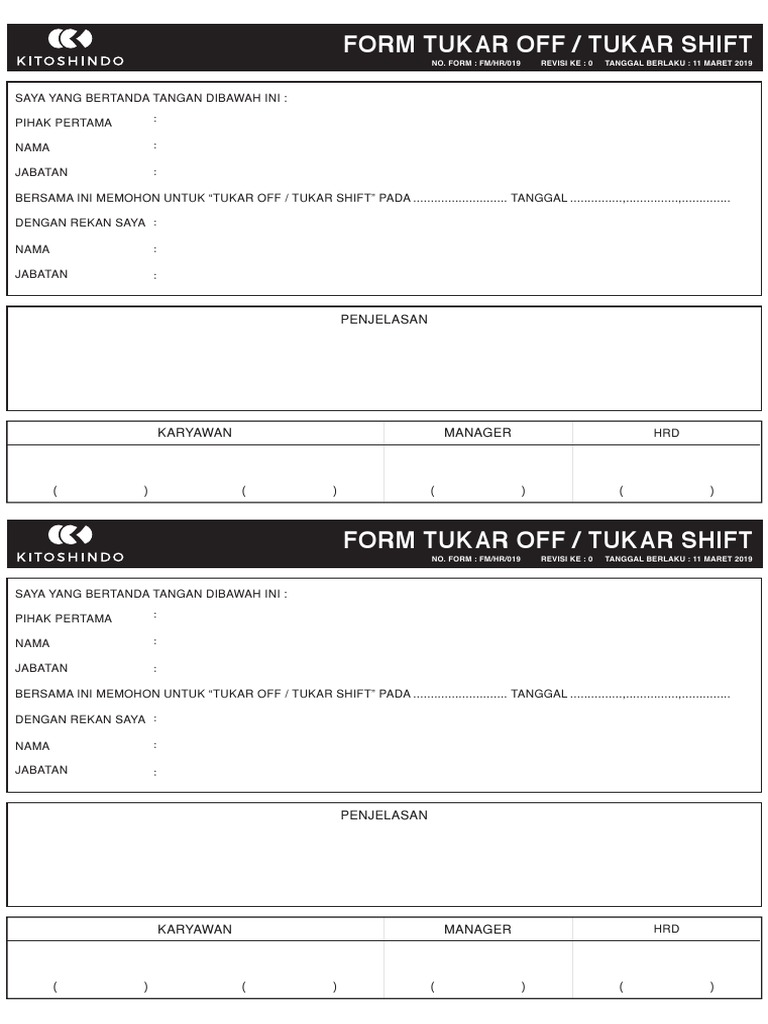 Formulir Tukar Shift Kerja HRD | PDF