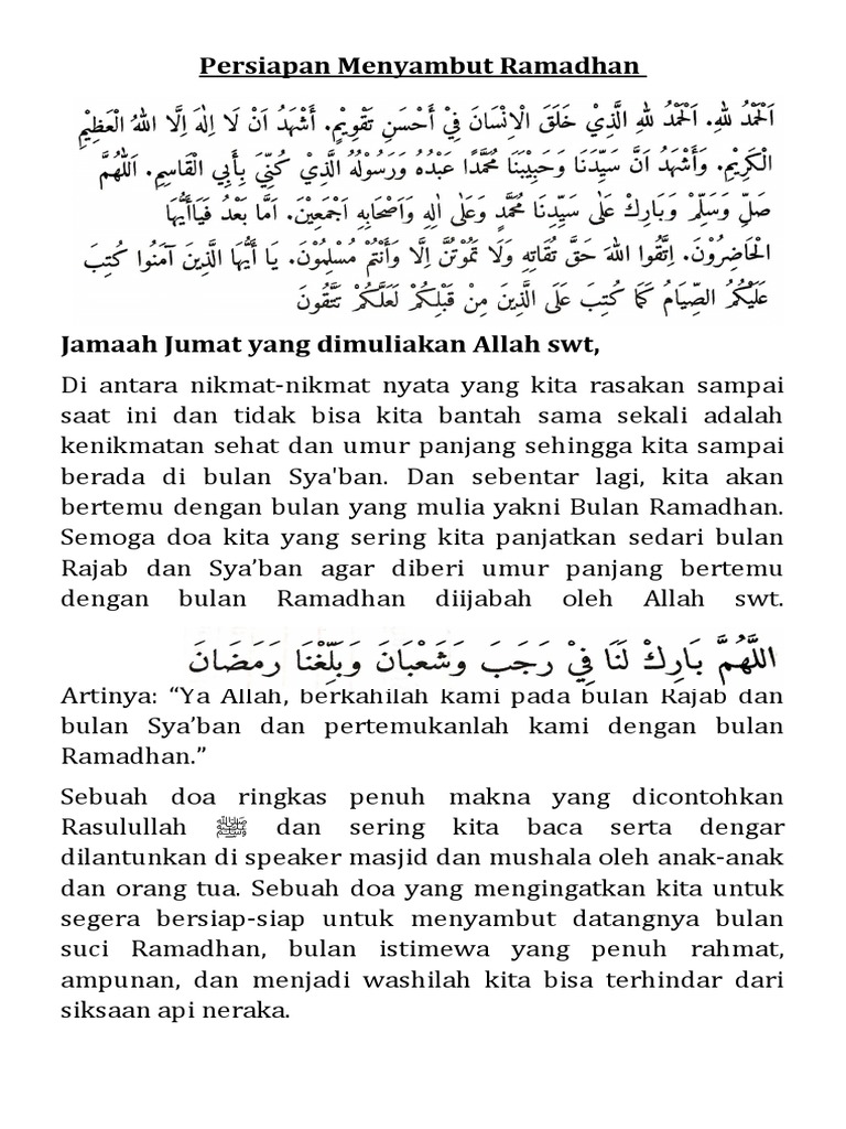Persiapan Menyambut Ramadhan | PDF