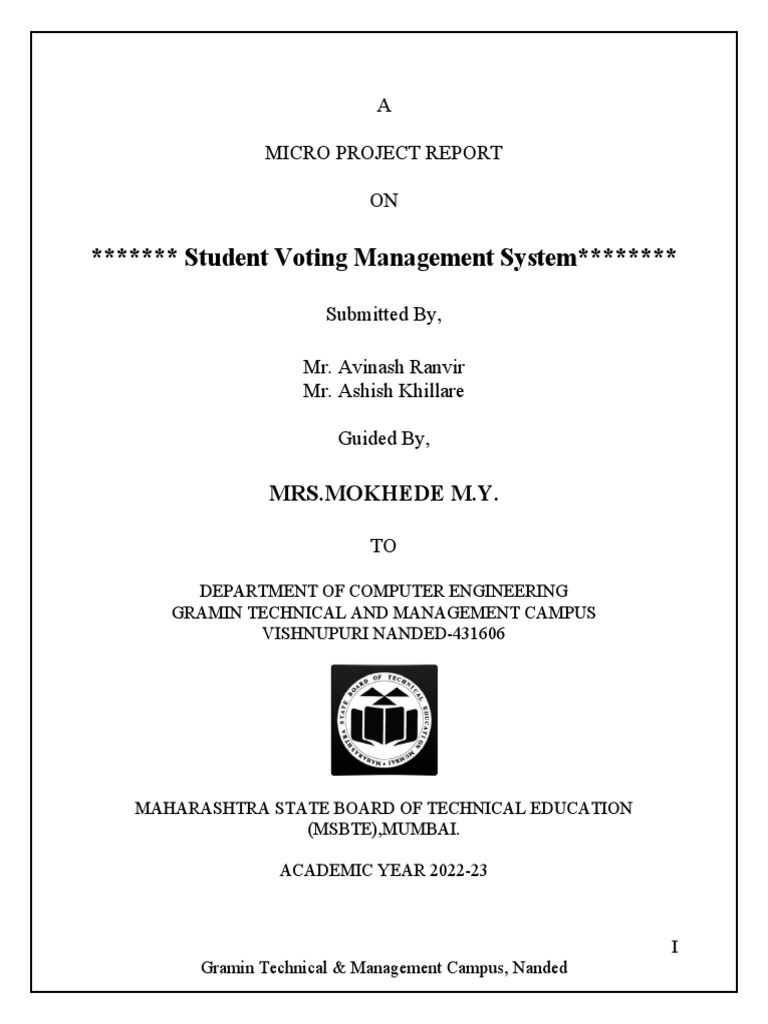 Student Voting Management System Micro Project Report | PDF | Learning | Cognition