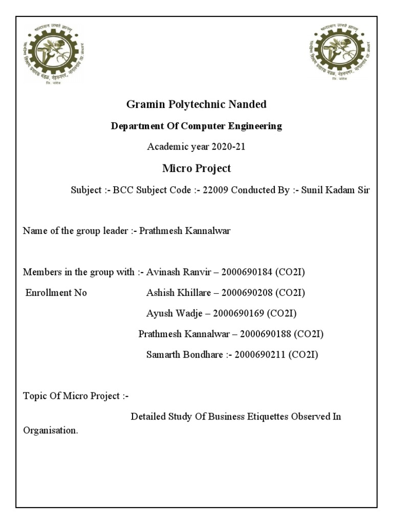 BCC Micro Project | PDF | Etiquette | Human Communication