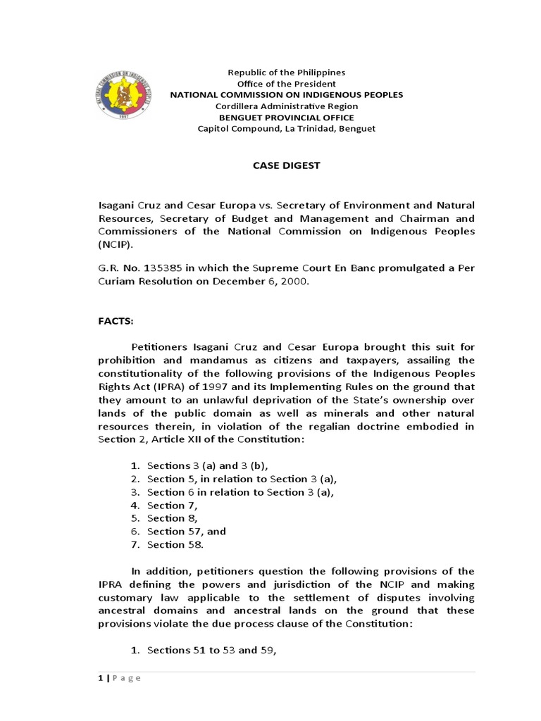 Case Digest - Cruz vs. DENR - Atty. Lumiqued | PDF | Supreme Court Of ...