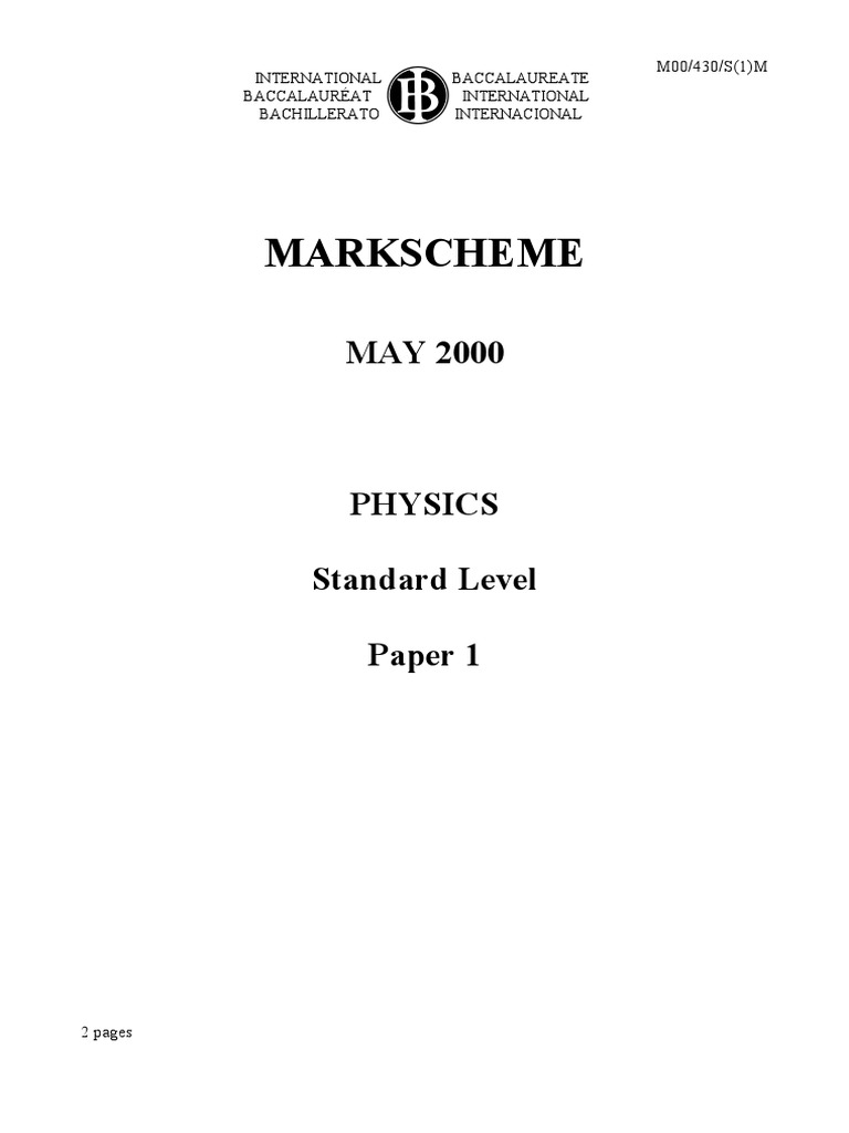 Physics Paper 1 SL Markscheme | PDF