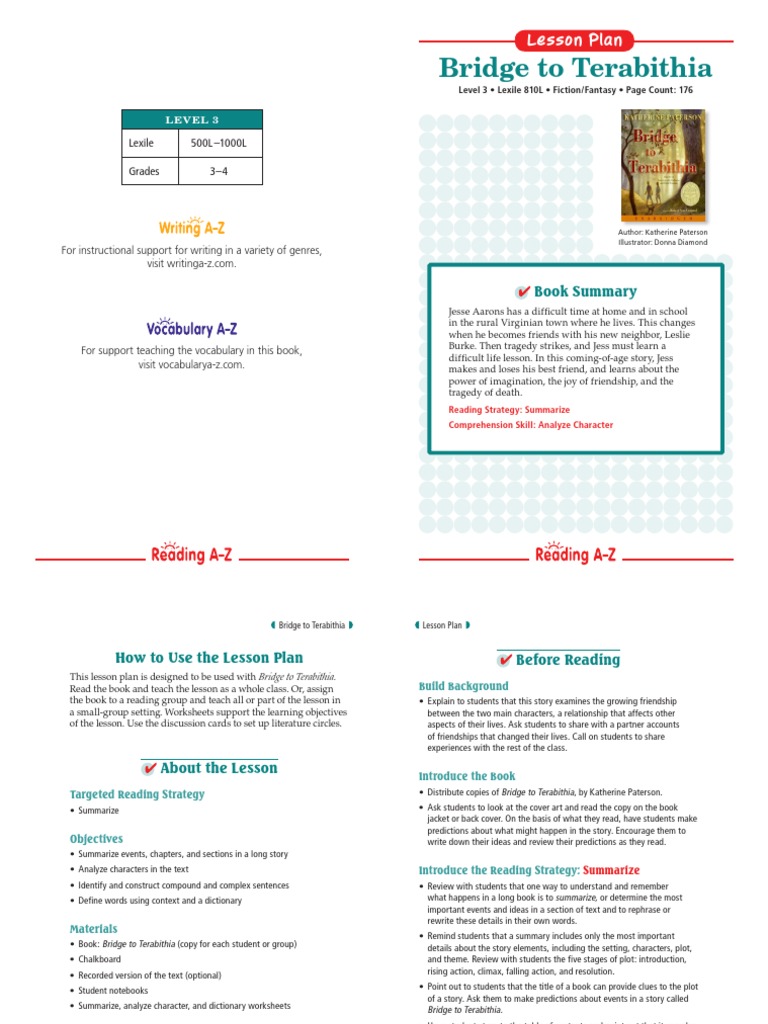 Bridge To Terabithia LP | PDF | Reading Comprehension | Lesson Plan