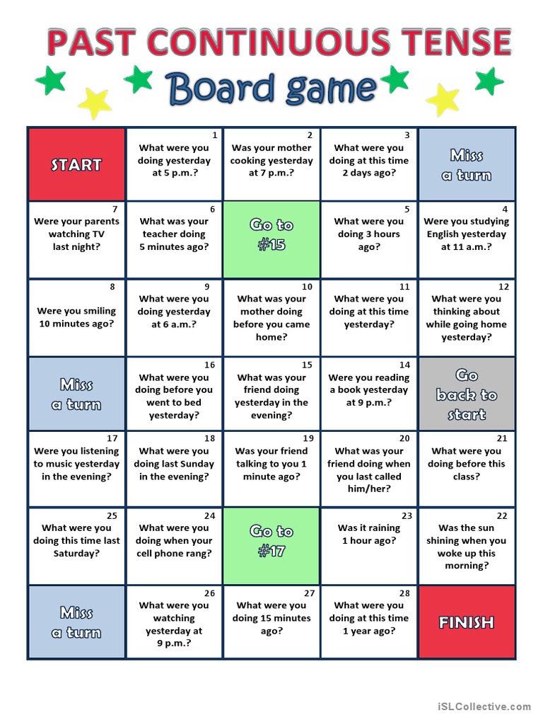 Past Continuous Tense - Board Game | PDF