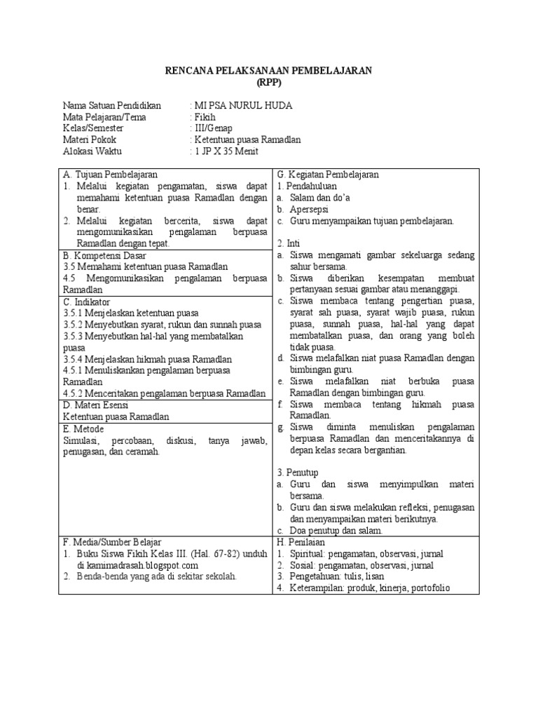 RPP Fikih Kelas 3 2023 | PDF