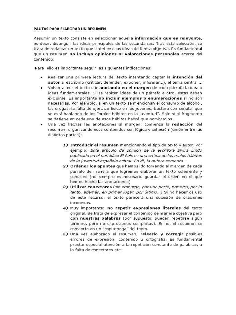 Pautas para Elaborar Un Resumen | PDF