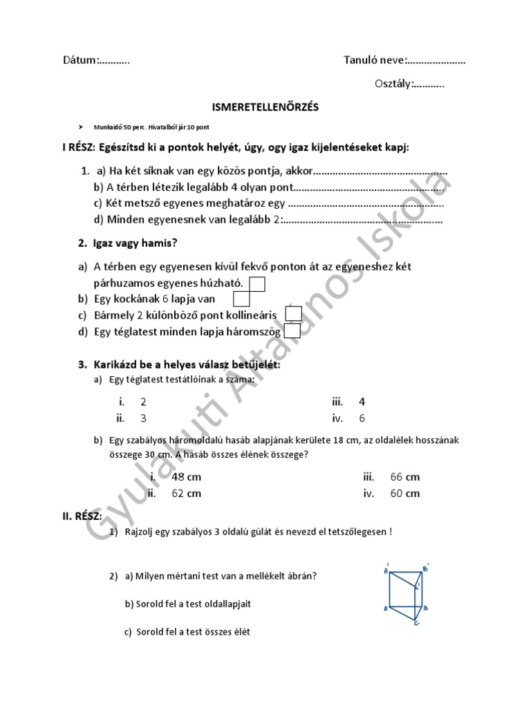 Felmérő 8 O. (Mértan 1) | PDF
