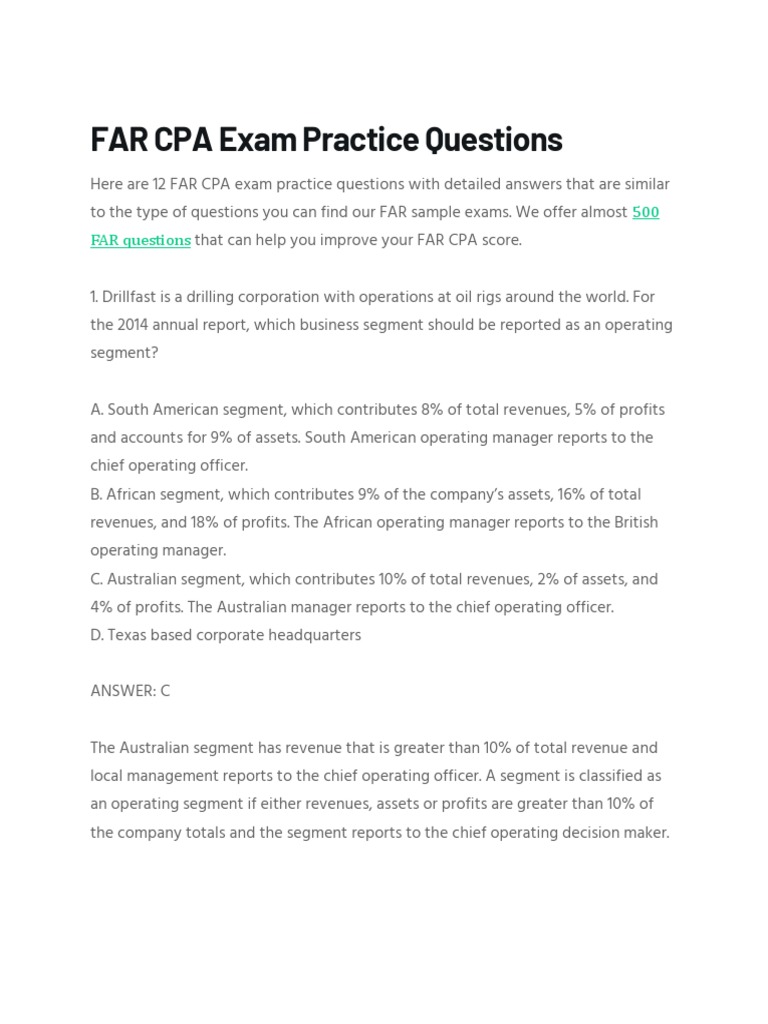 FAR CPA Exam Practice Questions | PDF | Depreciation | Stocks